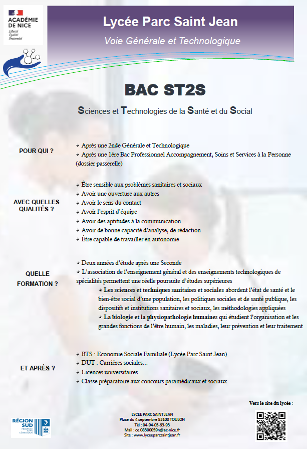 Le Bac Techno ST2S -LYCEE REGIONAL PARC SAINT JEAN